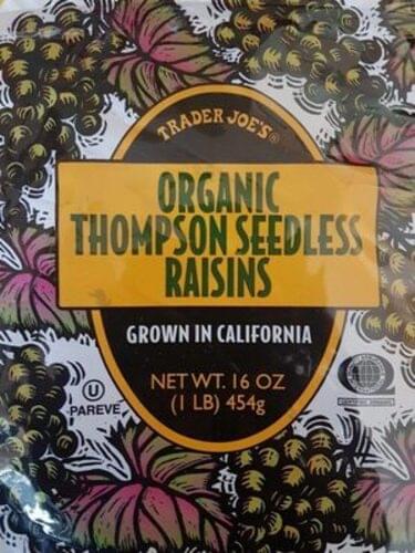 Trader Joe's Organic Thompson Seedless Raisins - 40 g, Nutrition ... Trader Joe's Organic Thompson Seedless Raisins - 40 g, Nutrition ...