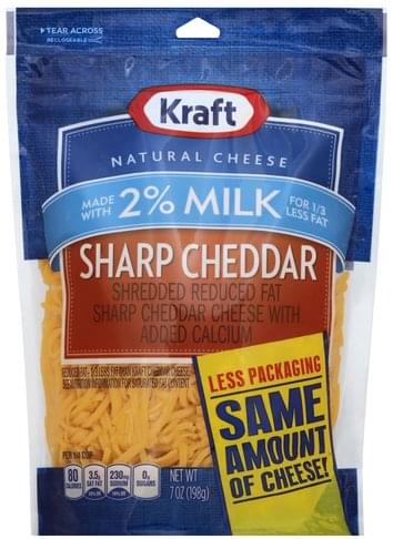 Kraft Sharp Cheddar, Reduced Fat Shredded Cheese - 7 oz, Nutrition ...