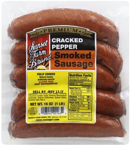 Sunset Farm Brand Cracked Pepper Smoked Sausage - 16 oz, Nutrition ...