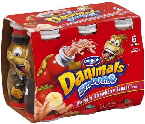 Danimals Swingin' Strawberry Banana Flavor Smoothie - 6 ea, Nutrition ...