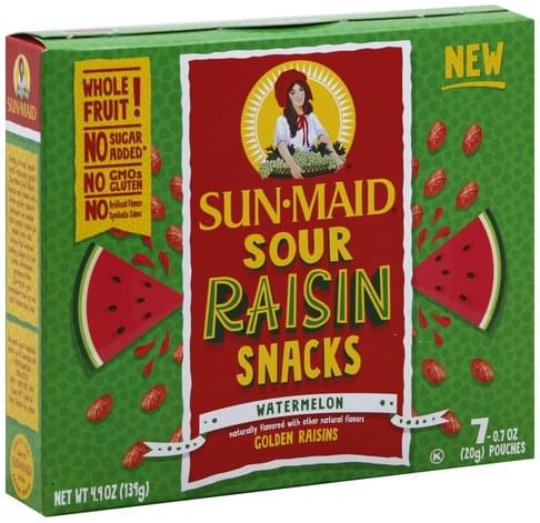 Sun Maid Snacks, Sour, Watermelon Raisins - 7 ea, Nutrition Information ...