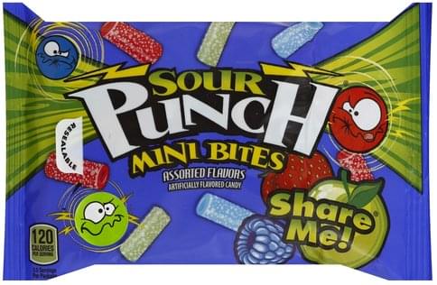 Sour Punch Assorted Flavors, Mini Bites Candy - 3.5 oz, Nutrition ...