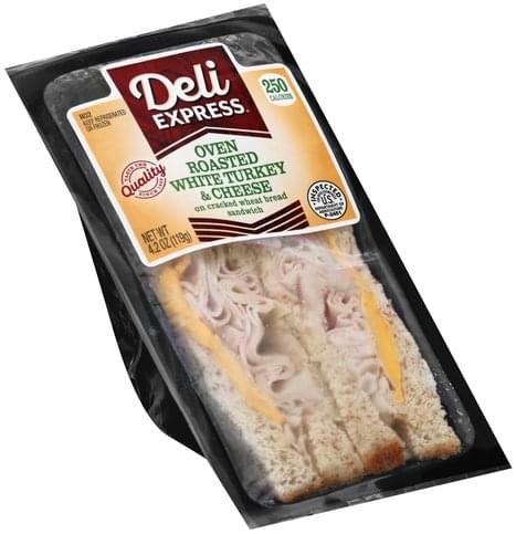 Deli Express White Turkey & Cheese, Oven Roasted Sandwich - 4.2 oz ...