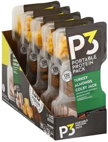 P3 Turkey, Almonds, Colby Jack, 5 Pack Portable Protein Pack - 5 ea ...
