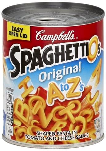 SpaghettiOs Original, A to Z's Pasta - 14.2 oz, Nutrition Information ...