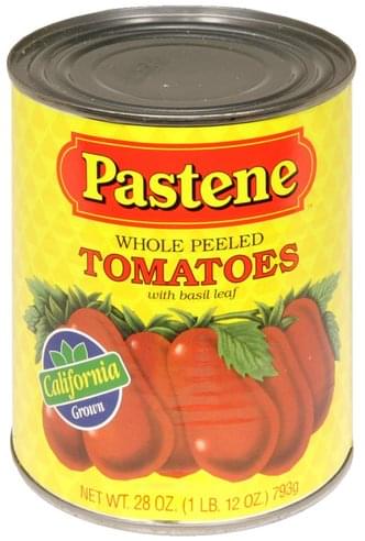 Pastene Whole Peeled, with Basil Leaf Tomatoes - 28 oz, Nutrition ...