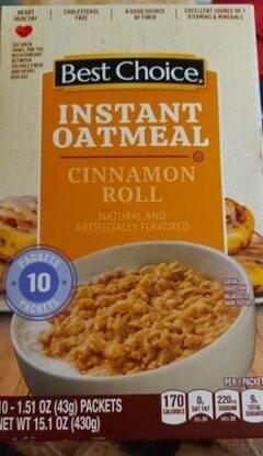 Best Choice Cinnamon Roll Instant Oatmeal - 43 g, Nutrition Information ...