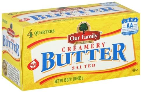 Our Family Salted Butter - 4 ea, Nutrition Information | Innit
