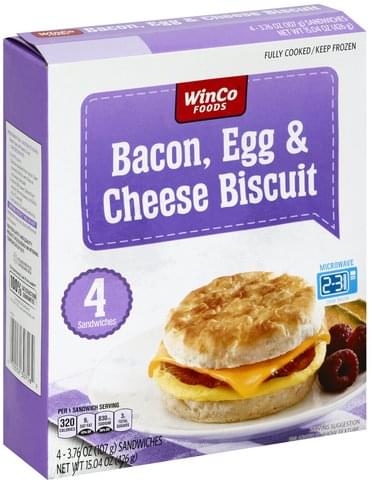 Winco Foods Bacon, Egg & Cheese Biscuit Sandwiches - 4 ea, Nutrition ...