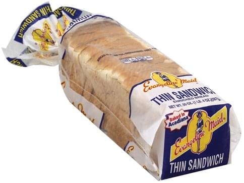Evangeline Maid Enriched, Thin Sandwich Bread - 20 oz, Nutrition ...