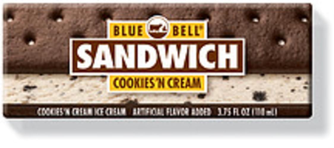 Blue Bell Cookies N Cream Ice Cream Sandwich - 3.75 oz, Nutrition ...