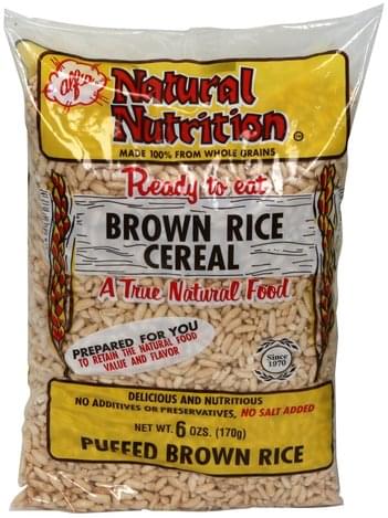 Natural Nutrition Puffed Brown Rice Cereal - 6 oz, Nutrition ...