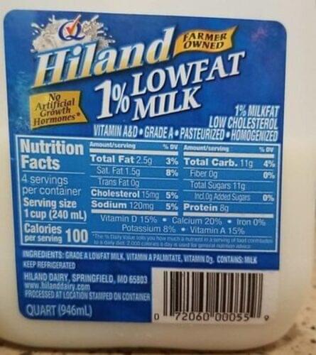 Hiland Milk Nutritional Information