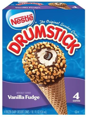 Nestle Frozen Dairy, Vanilla Fudge Dessert Cones - 4 ea, Nutrition ...