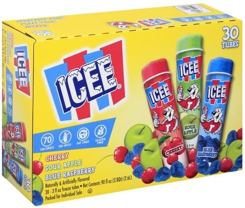ICEE Cherry, Sour Apple & Blue Raspberry Freeze Tubes - 30 ea ...