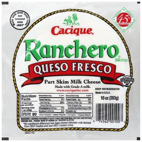 Cacique Part Skim Milk, Queso Fresco, Ranchero Cheese - 10 oz ...