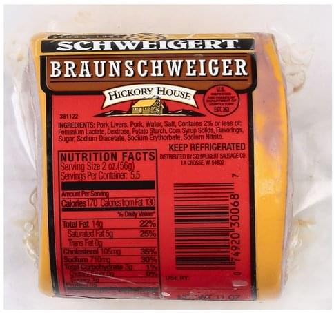 Schweigert Braunschweiger - 11 oz, Nutrition Information | Innit