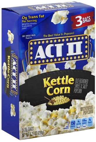 Act Ii Kettle Corn Microwave Popcorn - 3 ea, Nutrition Information | Innit