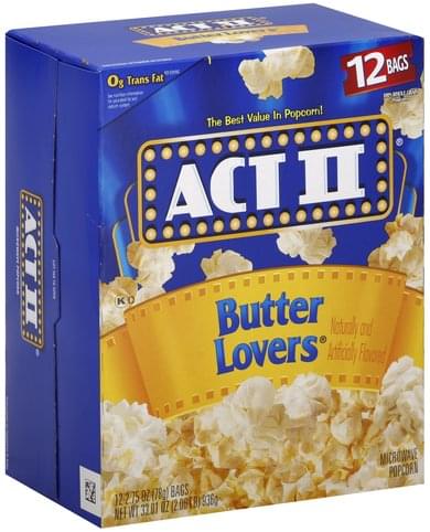 Act Ii Microwave, Butter Lovers Popcorn - 12 ea, Nutrition Information ...
