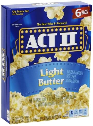 Act Ii Light Butter Microwave Popcorn - 6 ea, Nutrition Information | Innit