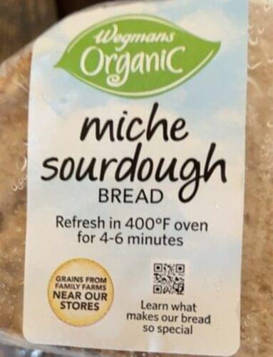 Wegmans Artisan Miche Bread, 1/2 loaf Bread - 12 oz, Nutrition ...