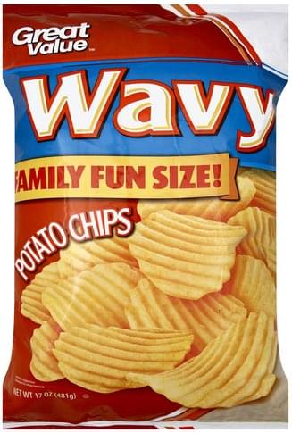 Great Value Wavy, Family Fun Size! Potato Chips - 17 oz, Nutrition ...