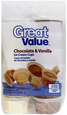 Great Value Chocolate & Vanilla Ice Cream Cups - 12 ea, Nutrition ...