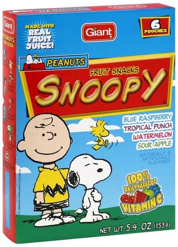 Giant Peanuts Snoopy, Assorted Flavors Fruit Snacks - 6 ea, Nutrition ...