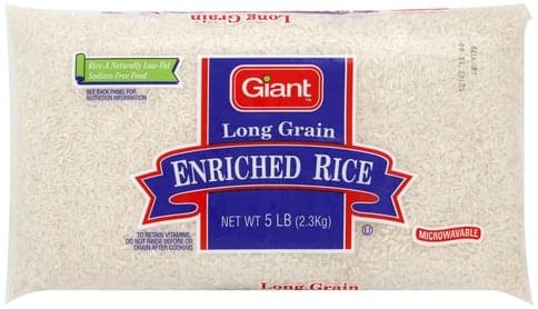 Giant Long Grain Enriched Rice - 5 lb, Nutrition Information | Innit
