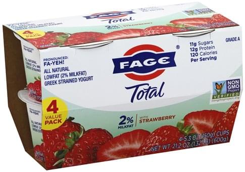 Fage Greek, Lowfat, Strained, with Strawberry, Value Pack Yogurt - 4 ea ...